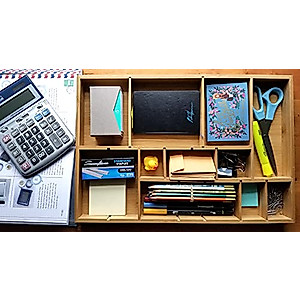 Lipper International 8397 Bamboo Wood Adjustable Drawer Organizer with 6 Removable Dividers, 12" x 17-1/2" x 1-7/8"