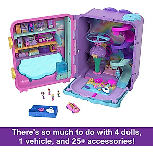 Polly Pocket Pollyville Playset, Resort Rollaway Suitcase, Large Travel Toy with 4 Dolls, Car, 25+ Accessories & Storage