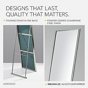 Adesso Alice Simple, Modern Full Length Mirror with Satin Steel Folding Frame