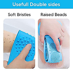 Satin Wooden Body Brush With Removable Handle - Silicone Back Scrubber Scrub Belt - Double Sided - Effectively Exfoliates - Help to Remove Dirt & Oil