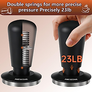 AMESEDAK 53.3mm Espresso Tamper, Premium Barista Tamper with Calibrated Spring, 23lb Coffee Tamper with Anodized Aluminum Handle & Stand for Espresso Coffee Machine (Black)