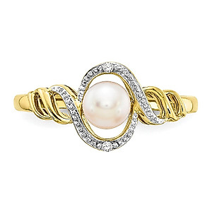 Size 6 - Solid 10k Yellow Gold FW Cultured Pearl Diamond Ring (2mm)