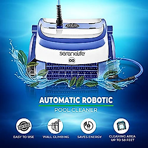 SereneLife Automatic Pool Vacuum for Inground Pools – Robotic Pool Cleaner with 4500 GPH Suction from Twin Motors and Brushes, 2 Filters and Tangle-Free Cable Cleans 50 Ft Pools with 3 Timed Cycles