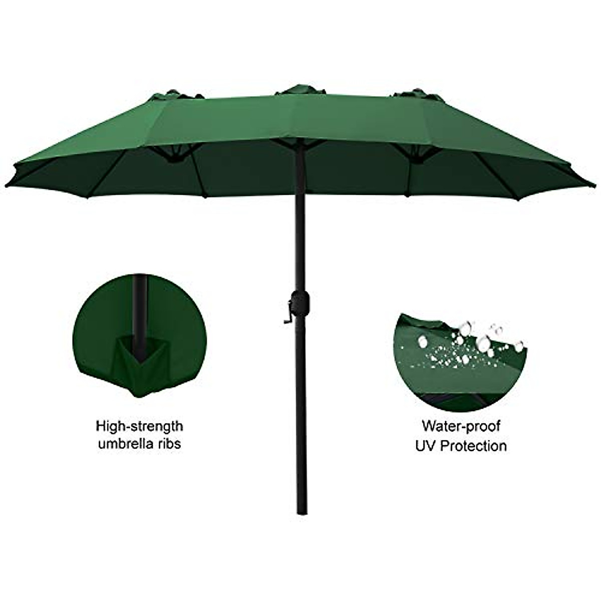 ABCCANOPY 15FT Double-Sided Aluminum Table Patio Umbrella Garden Large Umbrella,Swimming Pool 12+Colors,Green