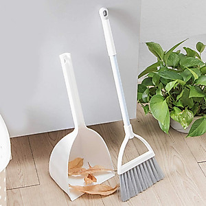 Gadpiparty Mini Broom and Dustpan Set, Small Broom with Dustpan Broomstick, and Pan Comb Sweeping Little Housekeeping Helper for Kids Home Kitchen Housework Cleaning Craft (White)