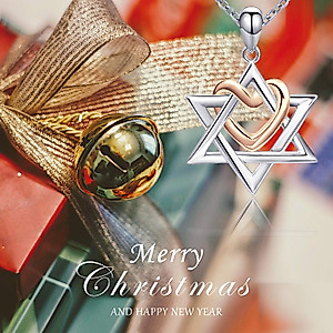 APOTIE Silver Star of David pendant with Rose Gold Heart Necklace Mother Day Jewelry Gift for Mom Women (Rose Gold Heart Star of David Necklace)