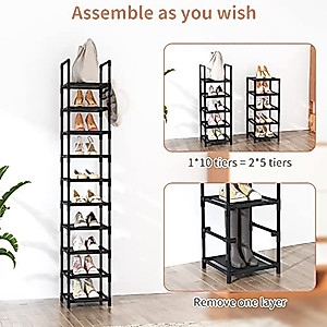 LANTEFUL Tall Narrow Shoe Rack for Entryway, 10-Tier Sturdy Metal Shoe Shelf Storage 10-15 Pairs of Shoes and Boots, Space Saving Corner Shoe Rack Organizer for Closet,Doorway,Garage,Living Room