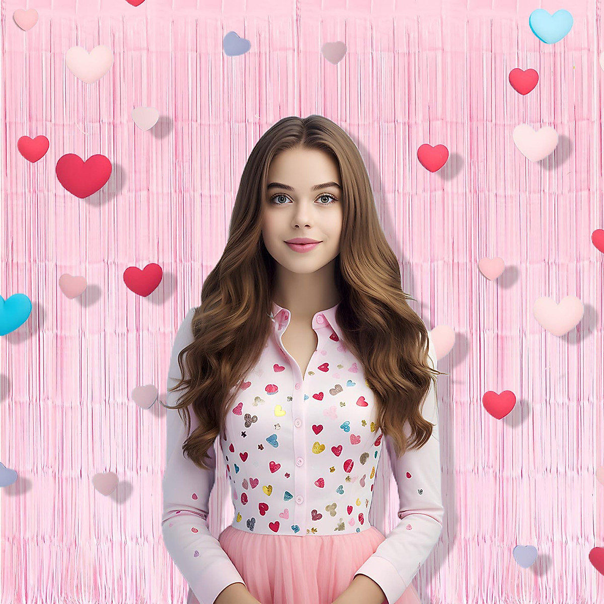 BRAVESHINE Macaron Pink Foil Fringe Curtains Tinsel Backdrop - Photo Booth Streamer Metallic Party Supplies for Girls' Pastel Birthdays Bridal Shower Bachelorette Dount Party Decorations - 2 Pcs