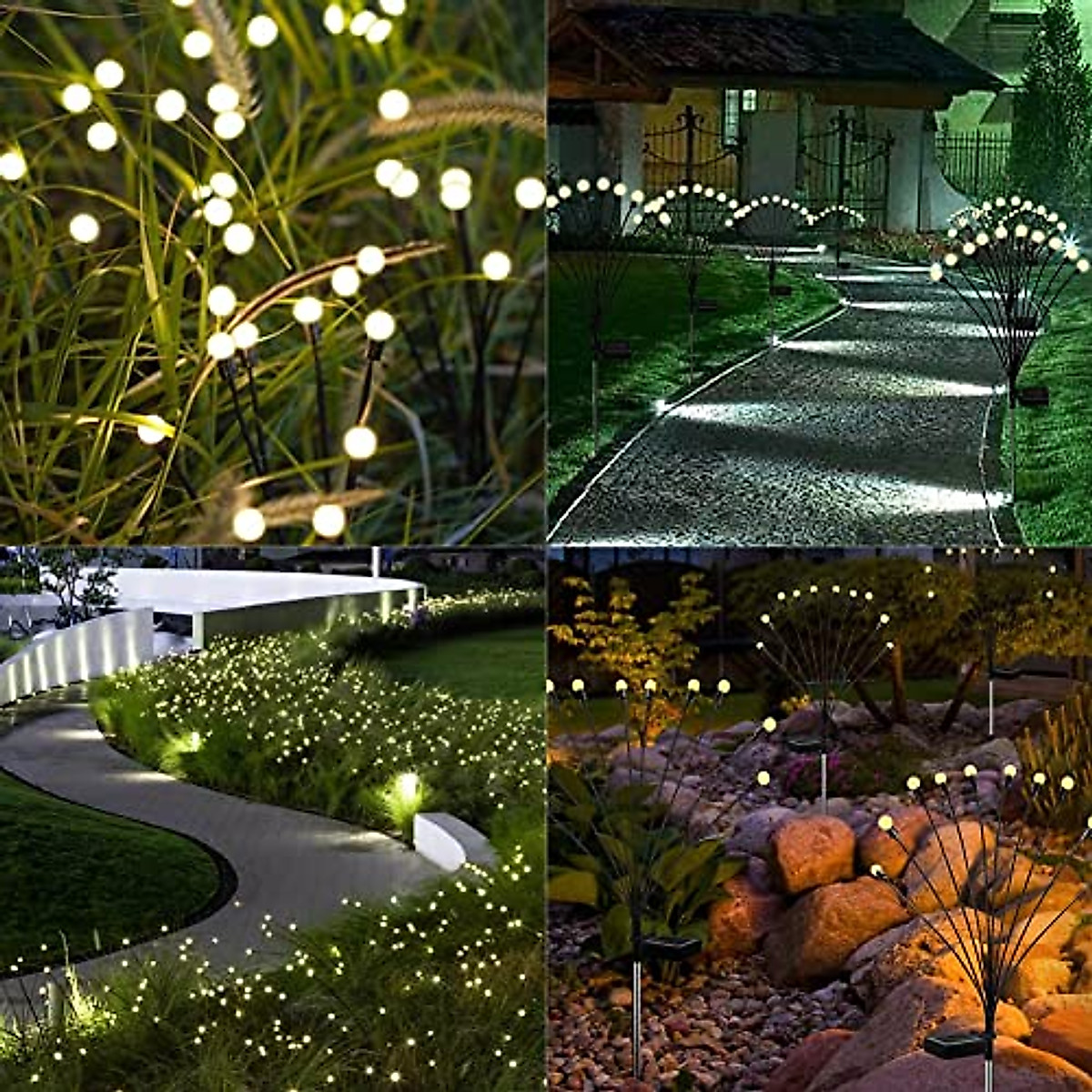 ciwich Solar Garden Lights, 10LED Starburst Swaying Solar Lights, Firefly Lights Solar Outdoor Waterproof, Solar Garden Decorative Lights for Pathway Yard Patio Landscape, （2PCS,Warm White）