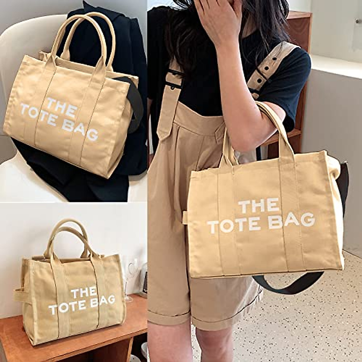 TINYAT Tote Bag for Women Canvas Handbag Purse Casual Shoulder Bag with Zipper Top Handle Crossbody for School,Travel,Work