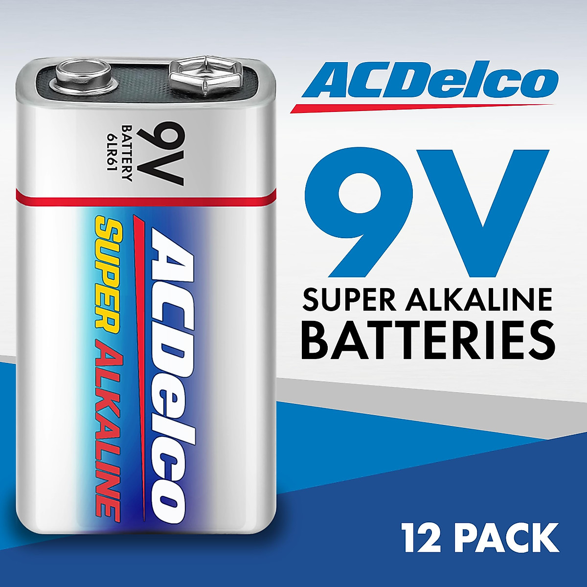 ACDelco 12-Count 9 Volt Batteries, Maximum Power Super Alkaline Battery, 7-Year Shelf Life, Reclosable Packaging