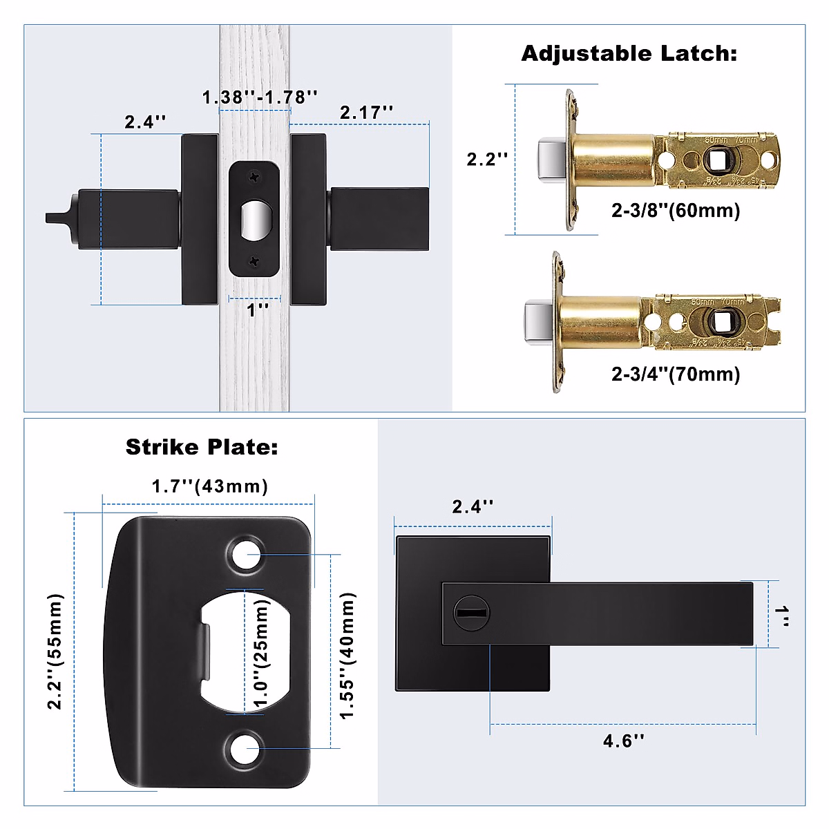 Onateel 5 Pack Modern Black Door Handles Privacy Door Levers Black Door Knobs Interior Heavy Duty Reversible Door Locks Keyless Square Interior Door Handle