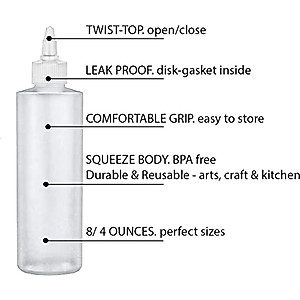 BRIGHTFROM Condiment Squeeze Bottles, 8 & 4 OZ SET, Empty Squirt Bottles, Leak Proof Twist Top Cap - for Ketchup, Mustard, Syrup, Sauces, Dressing, Oil, Arts & Crafts, BPA FREE