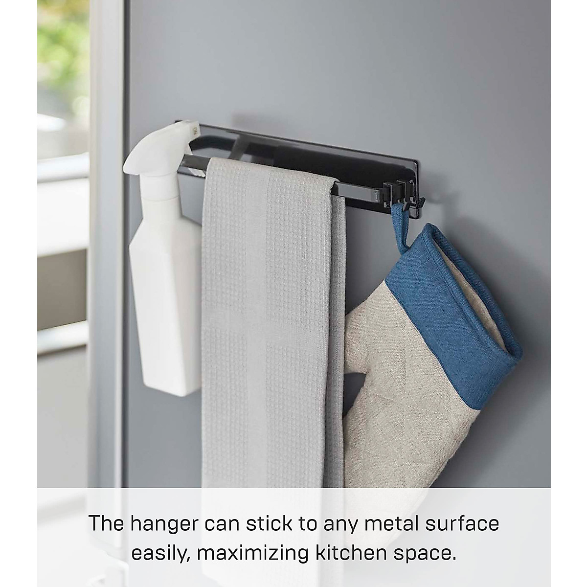 Yamazaki Home Magnetic Kitchen Hanger Steel | Towel Holder, One Size, Black