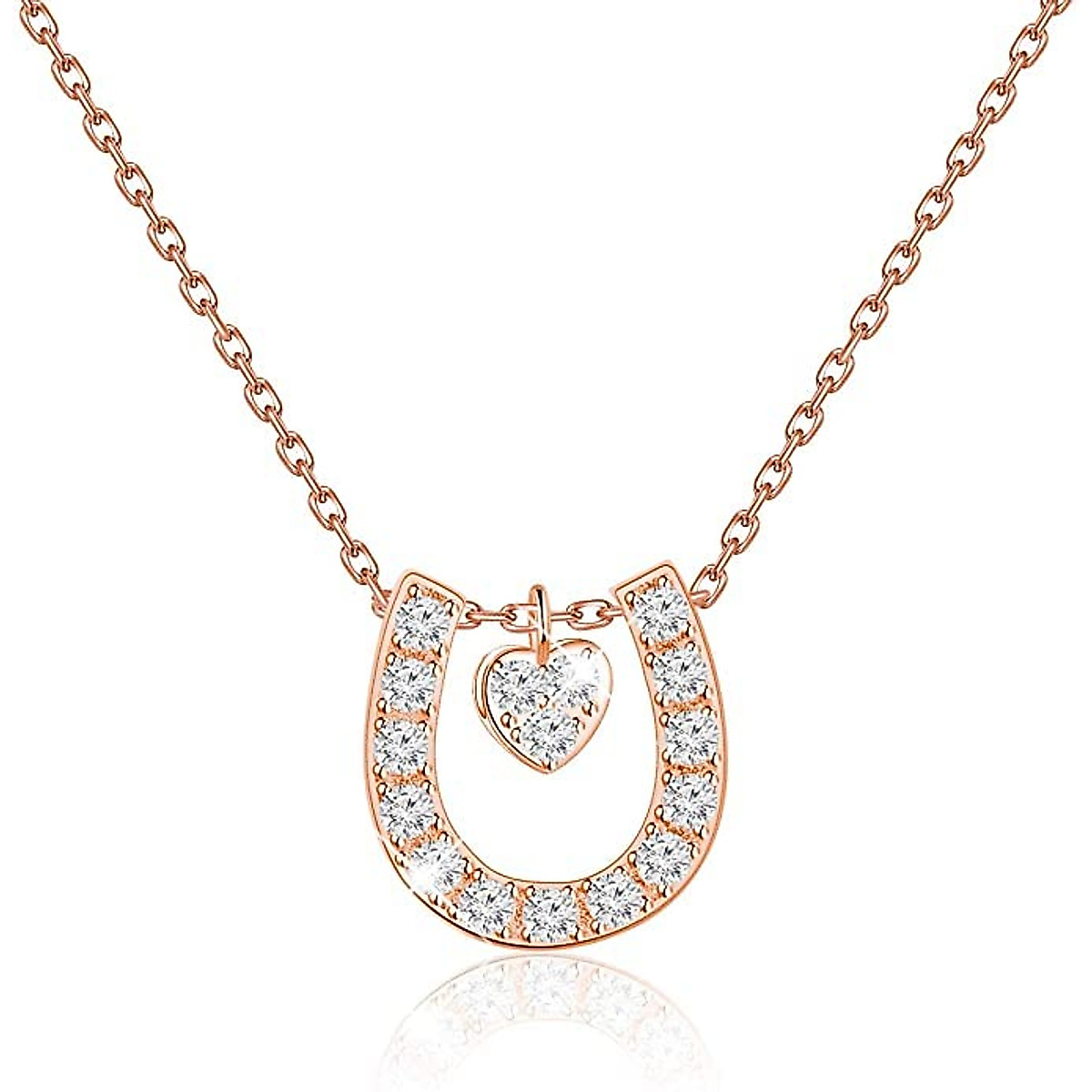 LQRI Horseshoe Necklace Gifts Rose Gold Lucky Horseshoe with Love Heart Pendant Necklace Horse Jewelry Horseshoe Gifts for Women Horse Lovers (rose gold)