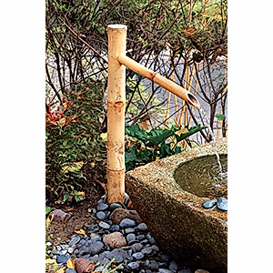 Bamboo Accents 36” Tall Outdoor Water Fountain with Pump, Easy Install in Pond or Garden, Handmade Smooth Natural Split-Resistant Bamboo