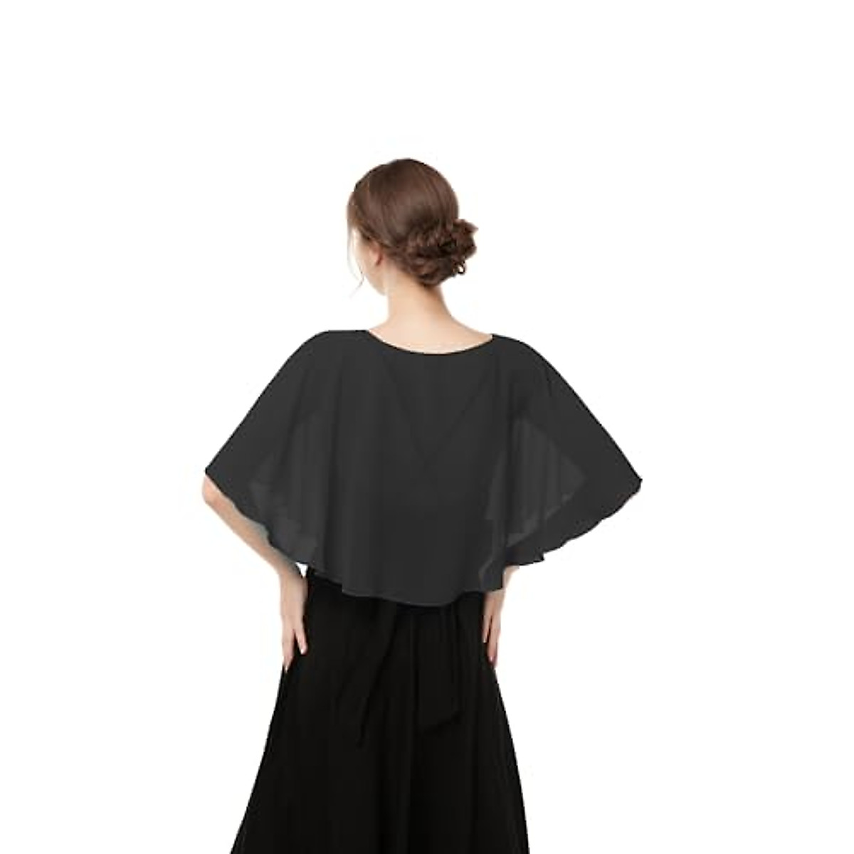 Chiffon Capelet Women's Soft capes Shawls and Wraps for Evening Dress Wedding Cape Cover Up (Black)