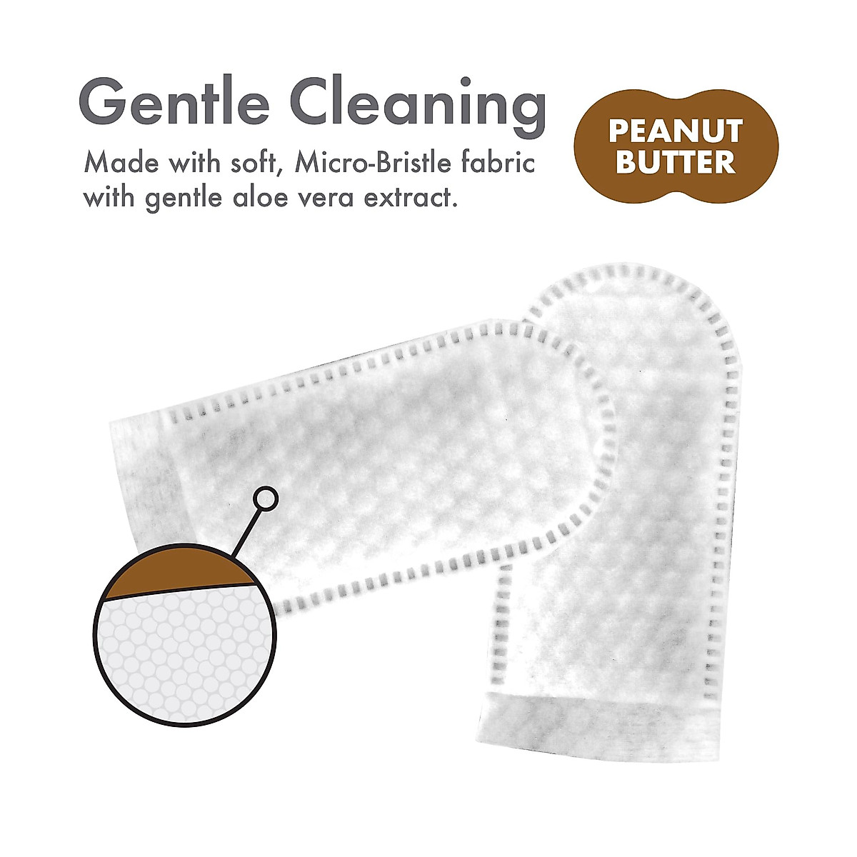 Petkin Fingertip Tooth Wipes for Dogs and Cats, 50 Finger Wipes - Slip-On, Snug Fit, Micro-Bristle Fabric - Cleans Teeth, Gums, Plaque & Tartar - Convenient, Ideal for Home and Travel - Peanut Butter