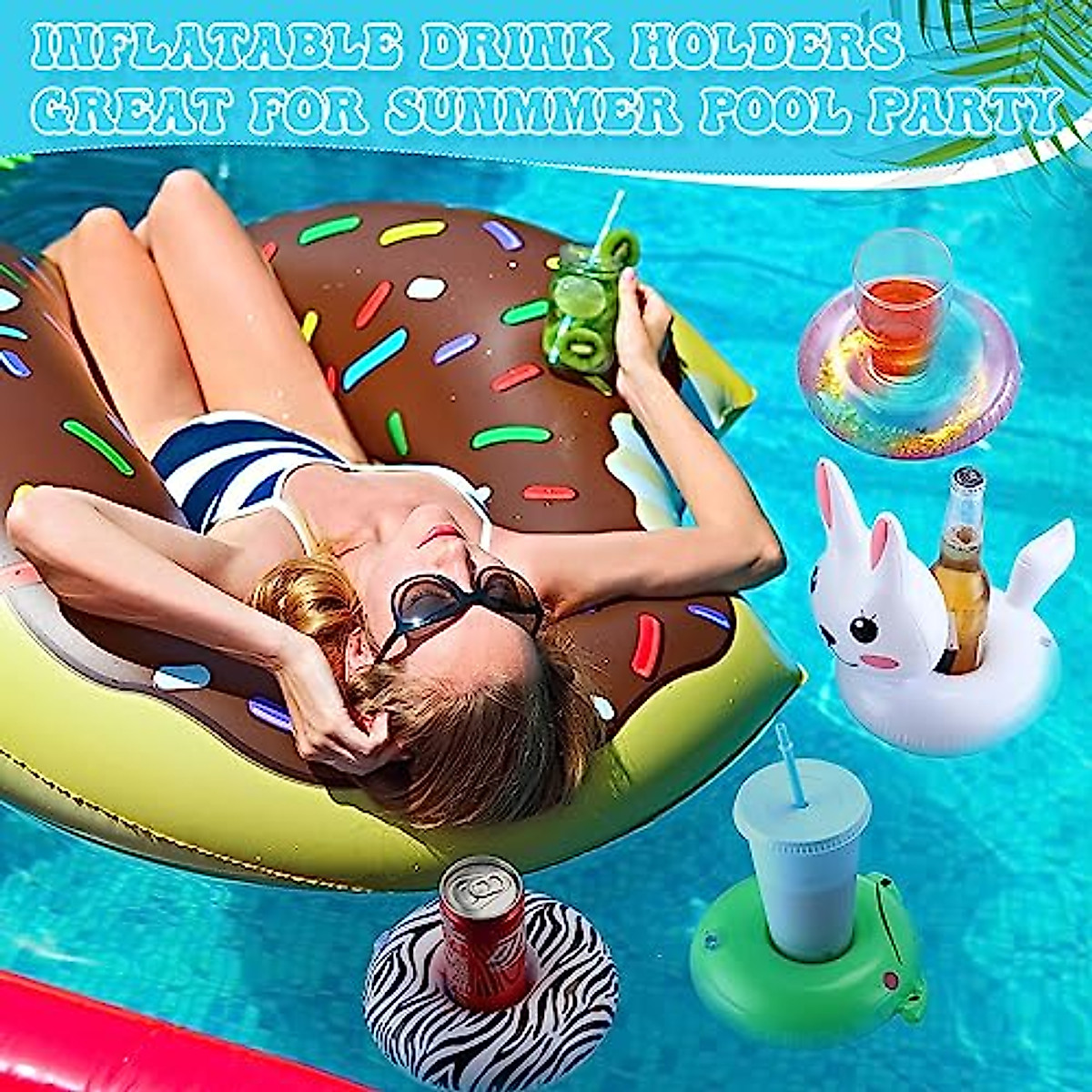 Lenwen 120 Pack Inflatable Drink Holder Pool Drink Floats Inflatable Floating Cup Holders for Adults Summer Swimming Pool Party Supplies, Boys Girls Bath Toys Flamingos Unicorn