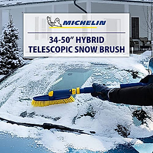 Michelin Hybrid Extendable 34-50” Snow Brush for Trucks, Ergonomic Multi-Tool, Detachable Swivel Head, Ice Scraper, Ice Pick, Non-Slip Foam Grip, Auto Window Snowbrush, Windshield Broom for Car, SUV