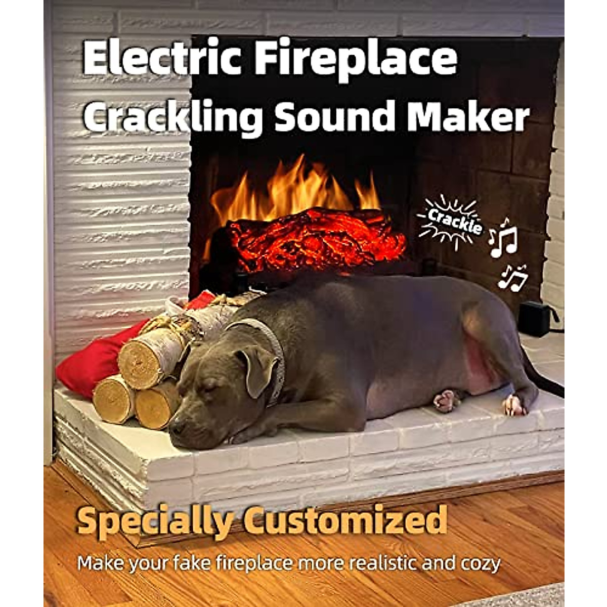 MSELTOS Fireplace Crackling Sound Maker, 2 in 1 Realistic Rechargeable Fire Crackling Sound Machine for Gas & Electric Fireplace, Fire Crackler Sound System, 3H Timer, 16 Levels of Volume (Black)