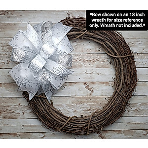 Christmas Winter Silver White Snowflake Bow for Wreath 10 inches