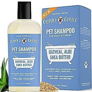 Dog Shampoo with Oatmeal and Aloe. Shea Butter for Smelly Dogs, Puppy Shampoo by Oliver's Choice 14 oz