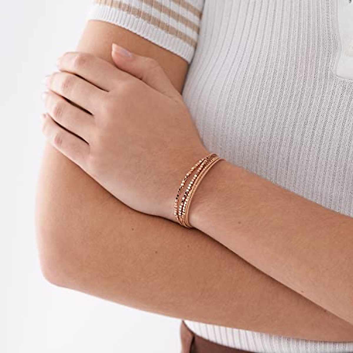 Fossil Women's Rose Gold Beaded Leather Bracelet, Color: Rose Gold (Model: JF04472791)