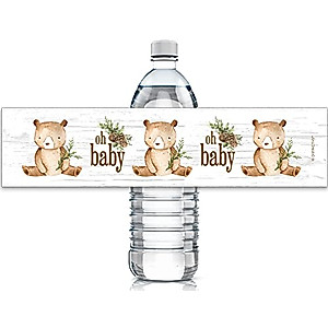 Woodland Bear Baby Shower Water Bottle Labels - Brown Bear Waterproof Wrappers - 24 Stickers