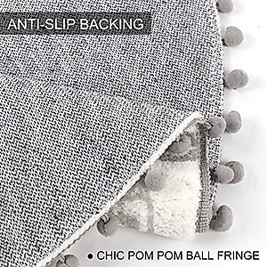 HAOCOO Bohemian Round Rug 2ft, Non-Slip Circle Rug with Pom Poms Fringe Gray Small Rug,Soft Velvet Washable Bathroom Rugs Mandala Floor Mat Carpet for Sink Bedroom Nursery Decor