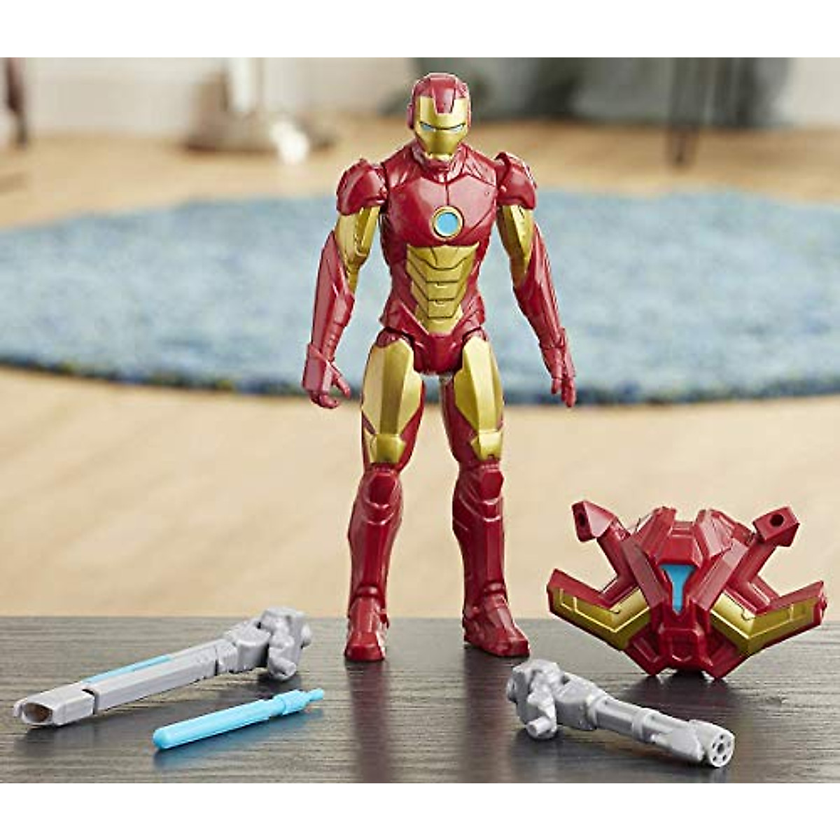 Avengers Marvel Titan Hero Series Blast Gear Iron Man Action Figure, 12-Inch Toy, with Launcher, 2 Accessories and Projectile, Ages 4 and Up, Red