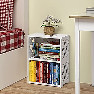 Rerii Small Bookshelf, 3 Tier Bookshelf for Small Spaces, 2 Shelf Bookcase Kids, Book Storage Organizer Case Open Shelves for Bedroom Living Room Office, White