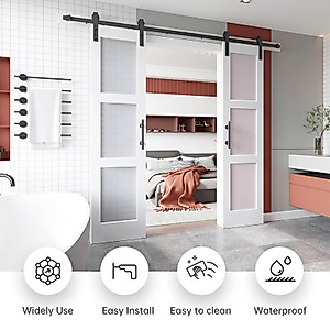 EaseLife 42in x 84in (Double 21in×84in Door) Glass Barn Door with 7FT Sliding Double Door Hardware Kit Included & Handle,Solid MDF Inside Covered with Water-Proof PVC Surface,3-Panel Glass,White