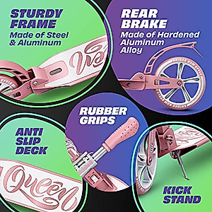 Scooter for Kids Ages 6-12 - Scooters for Teens 12 Years and Up - Adult Scooter with Anti-Shock Suspension - Scooter for Kids 8 Years and Up with 4 Adjustment Levels Handlebar Up to 41 Inches High