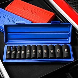 EPAuto 1/2-Inch Drive SAE Deep Impact Socket Set, Cr-V, 6 Points, 11 Sockets