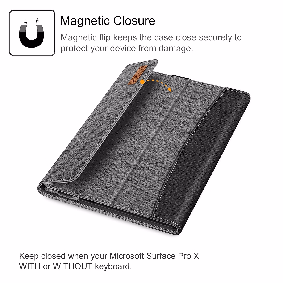 Fintie Case for Microsoft Surface Pro X (2021/2020/2019) - Multiple Angle Viewing Portfolio Business Cover with Pocket for 13 Inch New Surface Pro X, Compatible w/Type Cover Keyboard, Gray