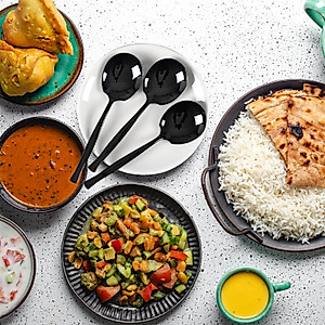 Udotry 8 Pieces Black Buffet Serving Spoons, Large Stainless Steel Serving Spoon