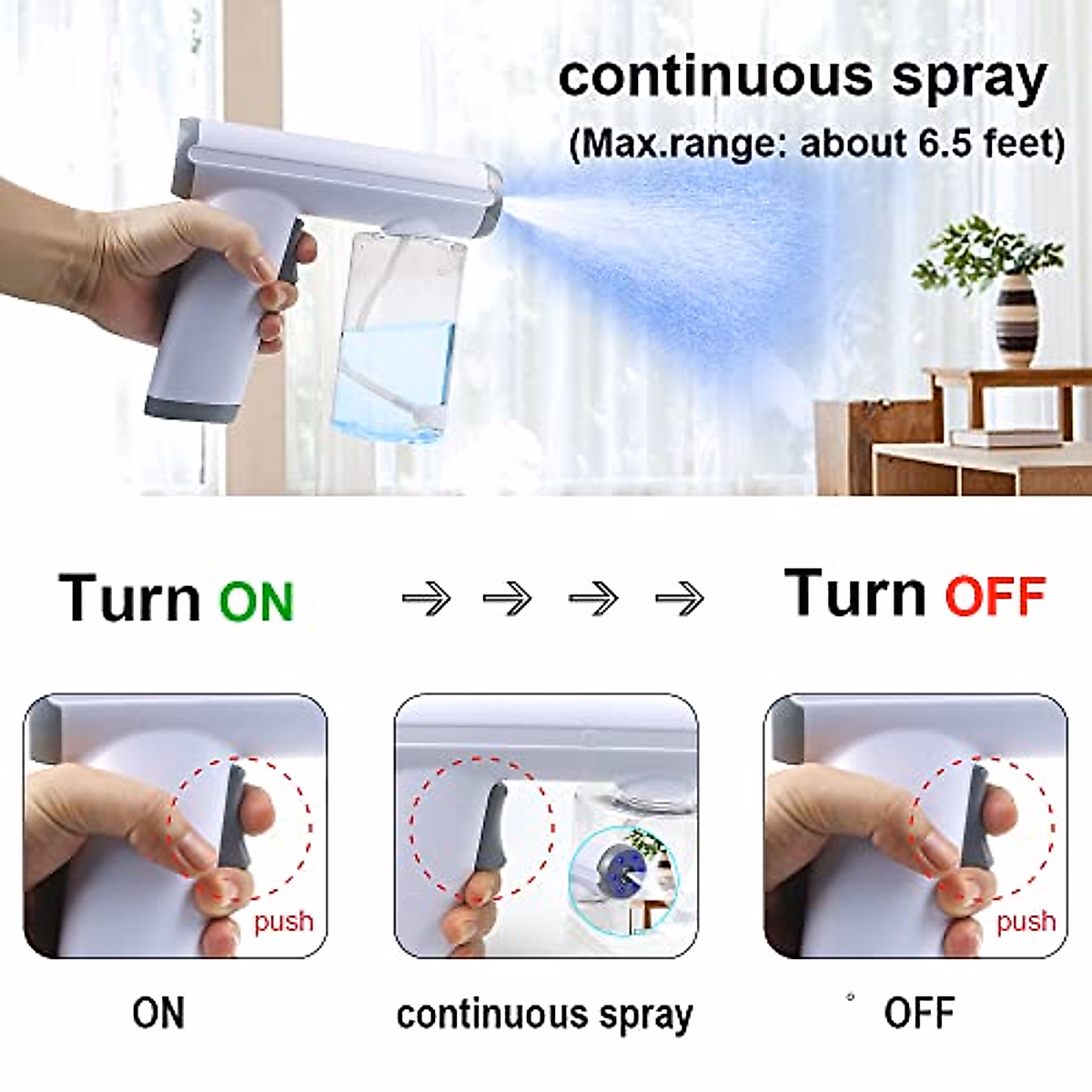 Disinfectant Fogger Machine, Electric ULV Sprayer Touchless Disinfection Atomizer, LITSPED Handheld Nano Steam Gun with Blue Light, 300ml, USB Rechargeable for Indoor Outdoor