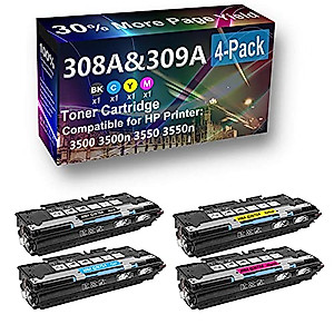 4-Pack (BK+C+Y+M) Compatible 3550 Printer Toner Cartridge High Capacity Replacement for HP (Q2670A Q2671A Q2672A Q2673A) 308A Toner Cartridge