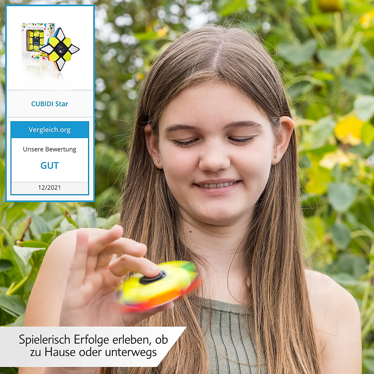 CUBIDI® Star Fidget Cube Spinner 2 in 1 Toy, 1x3x3 Magic Speed Cube for Adults, Teens and Kids, Handheld, Lightweight, Durable for Anti-Stress Sensory, Desk Toy, Ideal as Travel Fidgeting, Spinner Toy