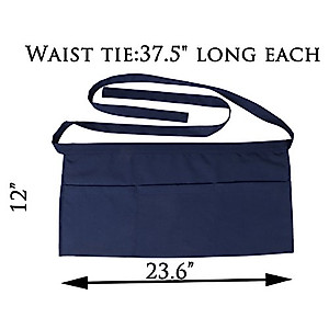 SEW UR LIFE Resist water 3 big Pockets Waist Server Apron Kitchen Restaurant Bistro Cafe Bar Pub Cake Shop Bakery Unisex Half Aprons for Chef, Baker, Servers, Waitress, Waiter(Navy)