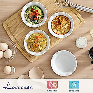 LOVECASA 8 OZ Ceramic Mini Pie Pans, 5.5 Inches Small Pie Dishes Ramekins with Ruffled Edge, Baking Pie Plates for Apple Pie, Quiche, Pot Pies, Tart, Oven and Microwave Safe, White, Set of 6
