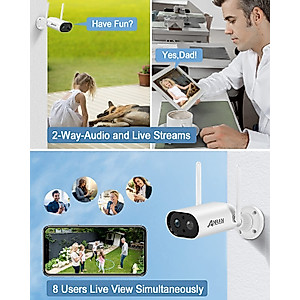 ANRAN Security Cameras Wireless Outdoor - 2K Solar Security WiFi Camera, Night Vision, IP65 Waterproof, Smart Siren, PIR Human Detection, 2-Way Talk, Work with Alexa, Home Surveillance, S1 White