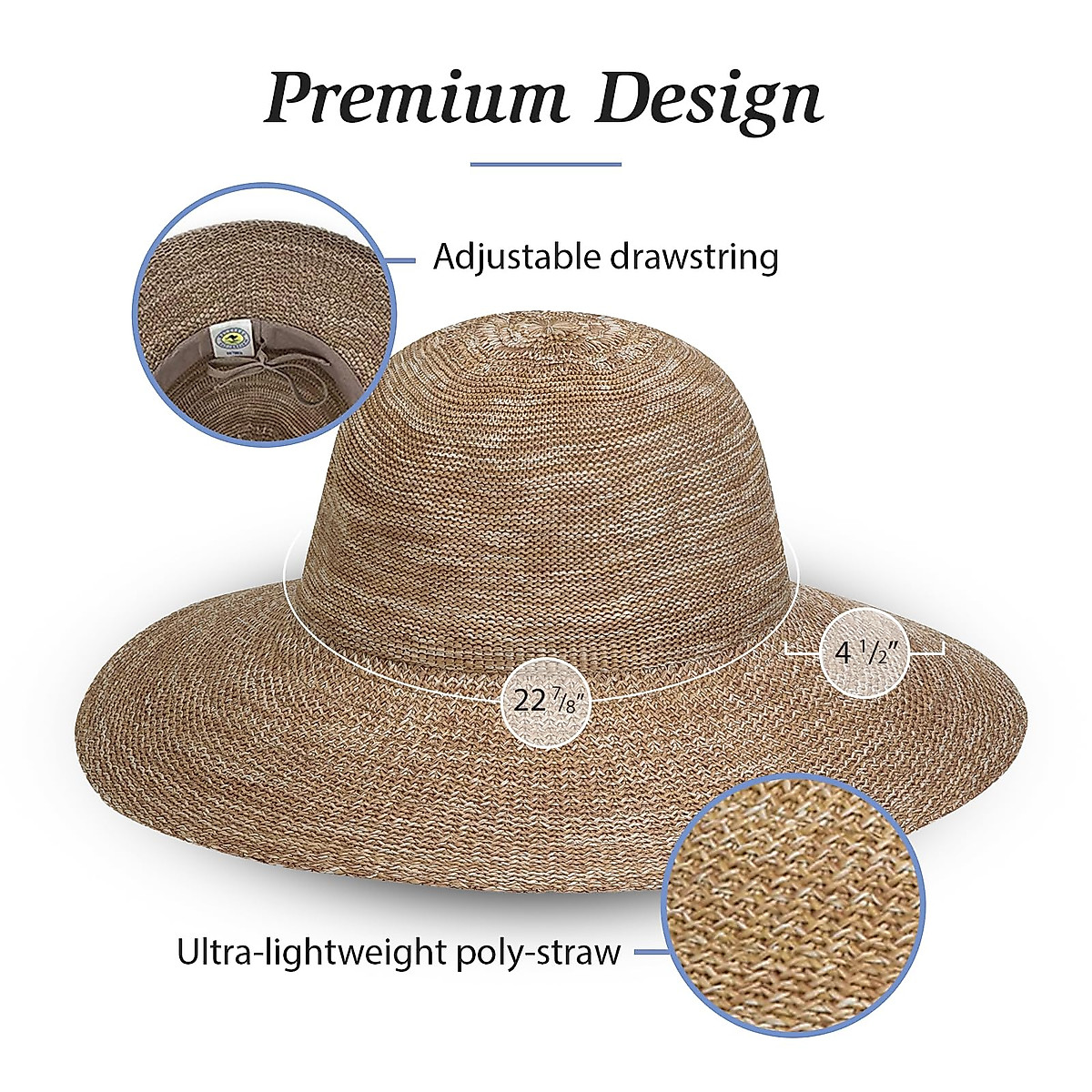 Wallaroo Hat Company – Women’s Victoria Diva Sun Hat – Wide Brim, Packable Design and Adjustable Sizing for Medium Crown Sizes – Style for Summer Parties, Poolside and Outdoor Events (Mixed Camel)