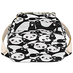 Cute Panda Animal Backpack Purse for Women, Panda Print Pattern PU Leather Small Mini Backpack Casual Daypack Shoulder Bookbag for Teens Girls Kids