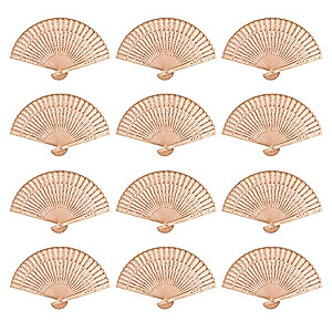 Super Z Outlet Chinese Sandalwood Scented Wooden Openwork Personal Hand Held Folding Fans for Wedding Decoration, Birthdays, Home Gifts (12 Pack)