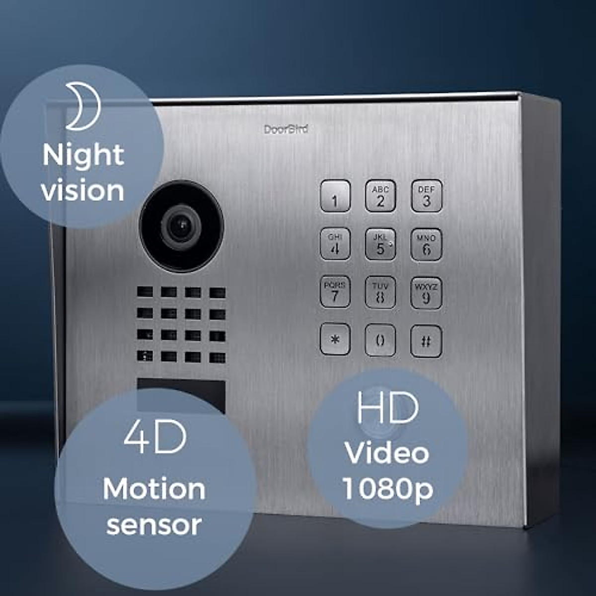 DoorBird IP Video Door Station D1101KH Modern, Surface-Mount, Stainless Steel V2A, Brushed, Surface-mounting