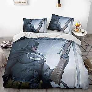 NICHIYOBI Bat Superhero Wayne Dark Knight Duvet Cover Set 3D Bedding Comforter Cover 3 Pcs (1 Duvet Cover+2 Pillowcases) Bedding Set (15,King-104x90in+20x30in*2)