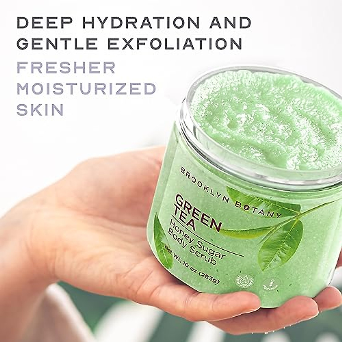 Brooklyn Botany Green Tea Honey Sugar Scrub for Body 10 oz – Deeply Hydrating and Gently Exfoliating Body Scrub for Women and Men – Moisturizing and Nourishing the Skin