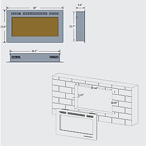 FULEIWO 30 inch Recessed and Wall Mounted Electric Fireplace, Low Noise,Fit for 2 x 4 and 2 x 6 Stud, Remote Control with Timer,Touch Screen,Adjustable Flame Color and Speed, 750-1500W